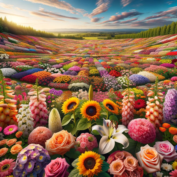 Vibrant Horizontal Floral Landscape with Diverse Blooms | AI Art ...