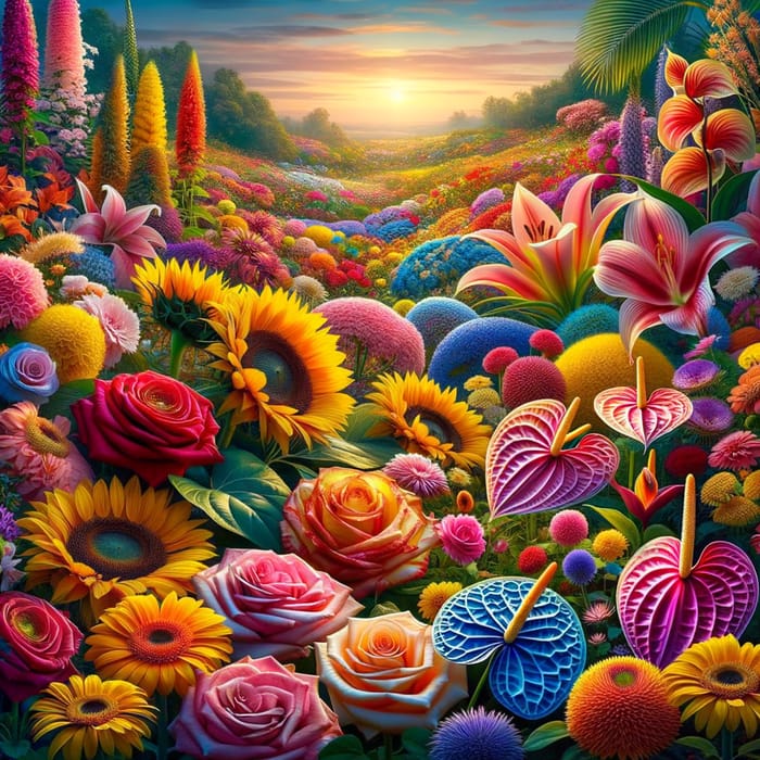 Stunning Varied Flower Landscape: Sunflowers & More | AI Art Generator ...