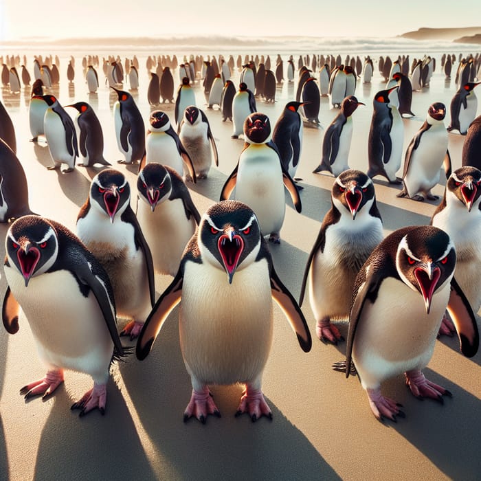 Angry Penguins on Beach - Chilly Encounter | AI Art Generator | Easy ...