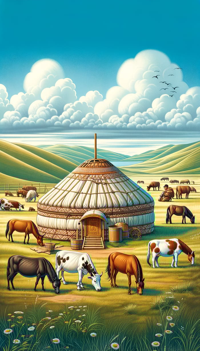 Traditional Kazakh Yurt in the Steppe | AI Art Generator | Easy-Peasy.AI