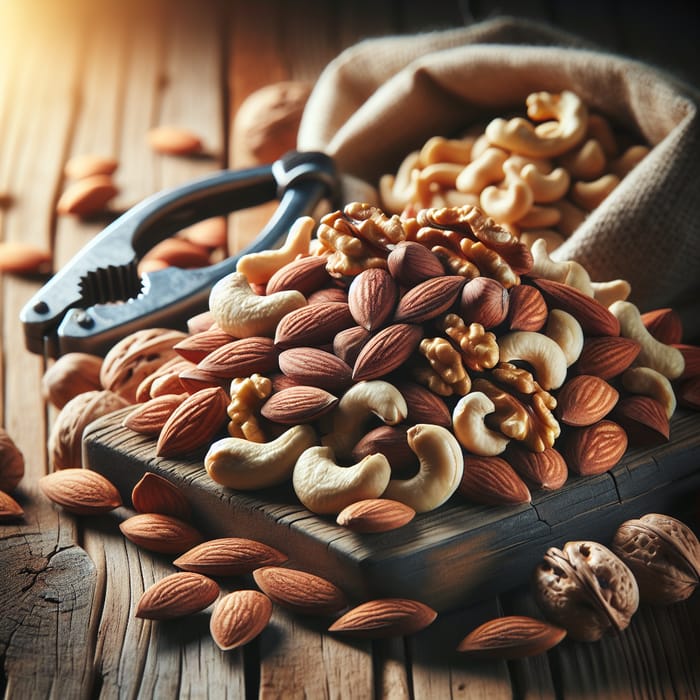 Mixed Nuts Variety on Wooden Table | Fresh & Crunchy Delights | AI Art ...