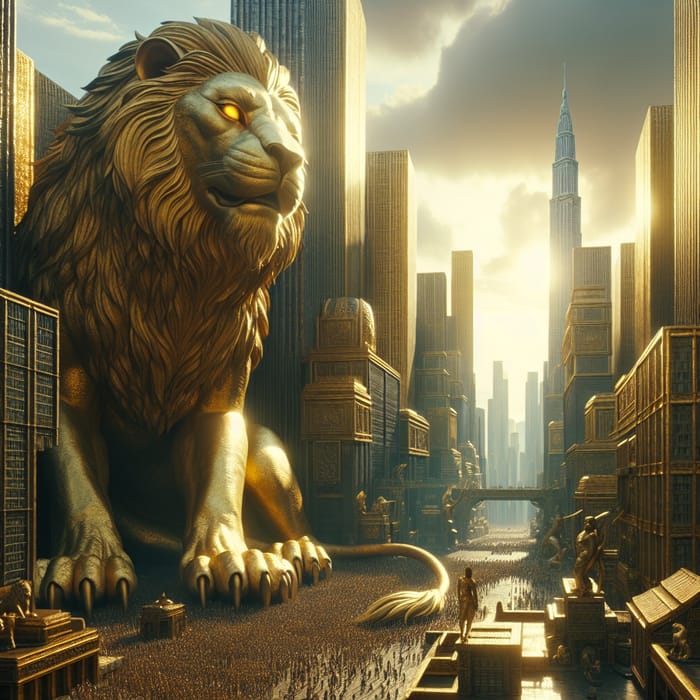 Golden Lion in City of Giants | Majestic Pet in Urban Land | AI Art ...
