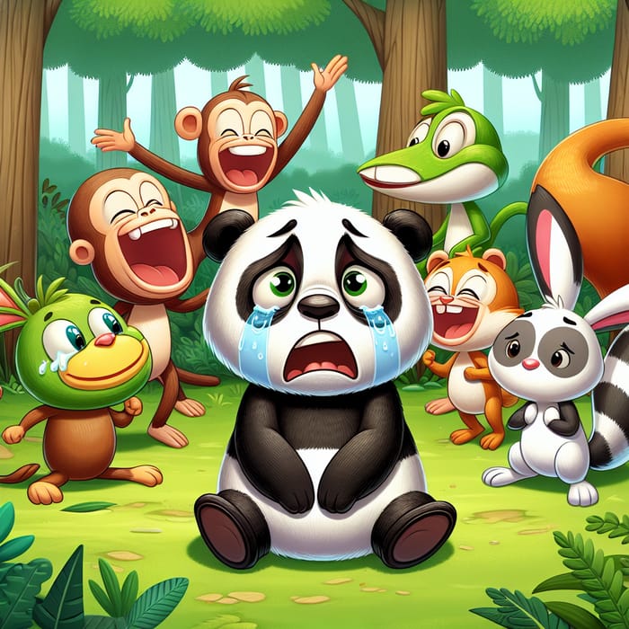 Crying Panda in the Forest: A Comedy of Animals | AI Art Generator ...