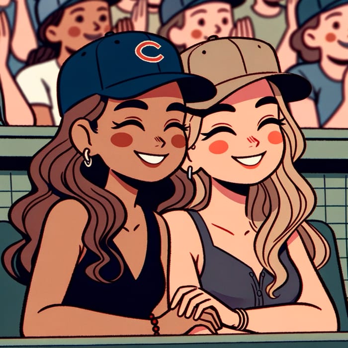Heartwarming Baseball Game Cartoon with Two Diverse Women | AI Art ...