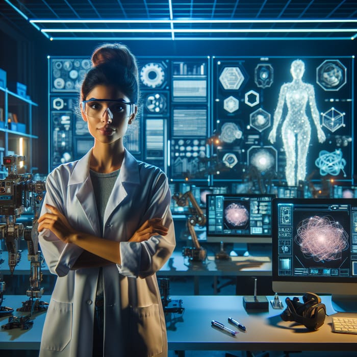 Innovative Hispanic Woman in Tech Laboratory | AI Art Generator | Easy ...