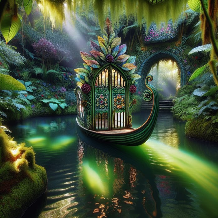Enchanting Garden Boat Ride with Ceibo Flower Gate | Magical Scene | AI ...