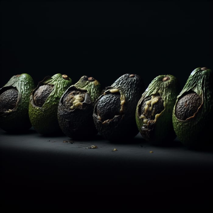 6 Rotting Avocados at Night - Green Decay Under Dark Sky | AI Art ...