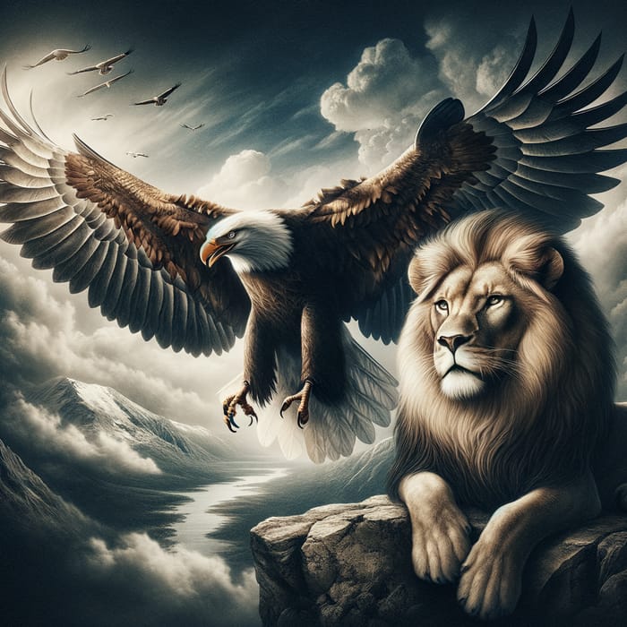 Eagle and Lion: Conquerors of the World | AI Art Generator | Easy-Peasy.AI