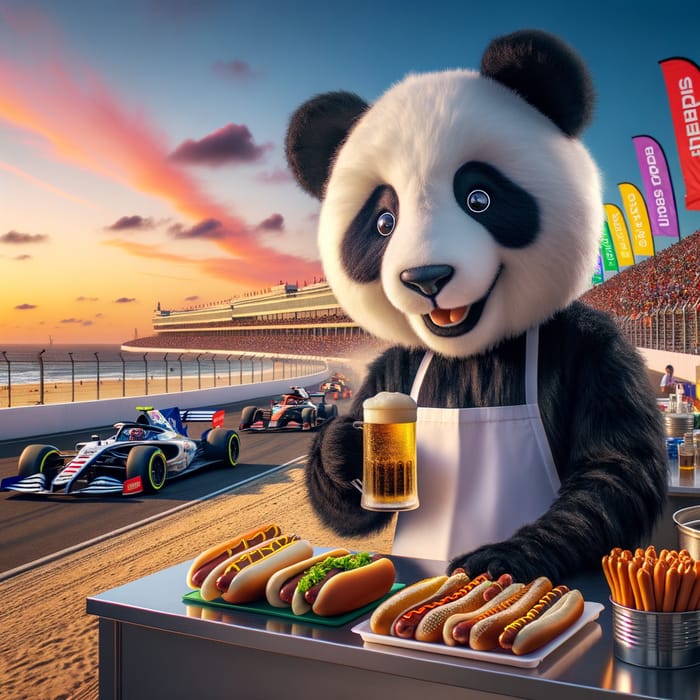 Panda Bear at Grand Car Racing Event Serving Beer & Hotdogs | AI Art ...