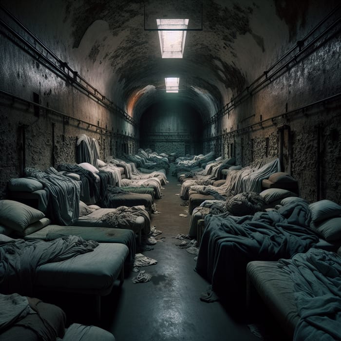 Eerie Inmate Respite Area with Dirty Beds | AI Art Generator | Easy ...