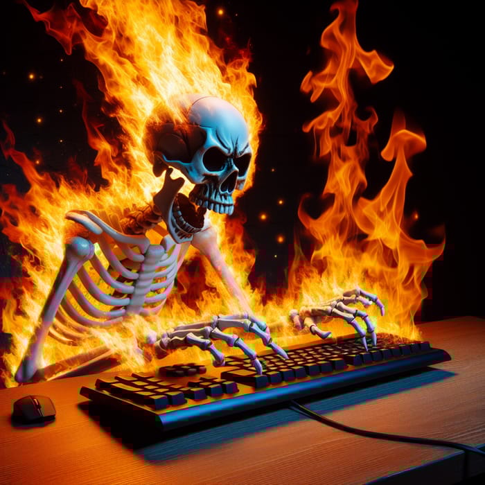 Angry Skeleton on Fire Hits Keyboard in Game Loss | AI Art Generator ...
