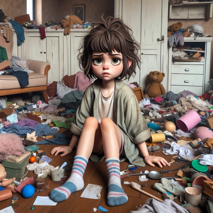 Messy Room with Lazy Cartoon Girl | AI Art Generator | Easy-Peasy.AI