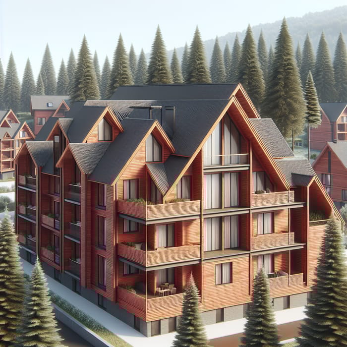 Modern Cedar Hotel Residence with Stepped Gable Roof, Surrounded by ...