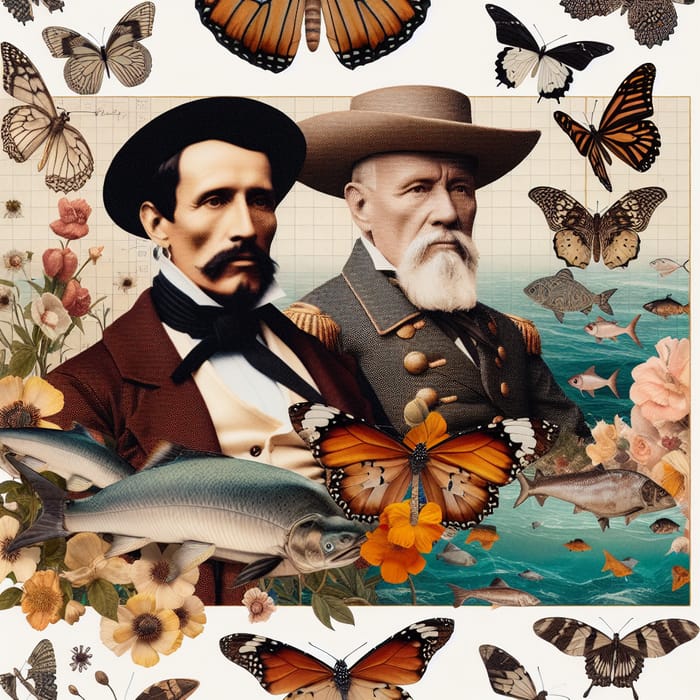 Collage of Butterflies, Fish, and Historical Explorers | AI Art ...