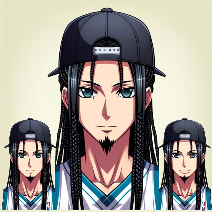 Anime Character with Long Black Braids and Goatee | AI Art Generator ...