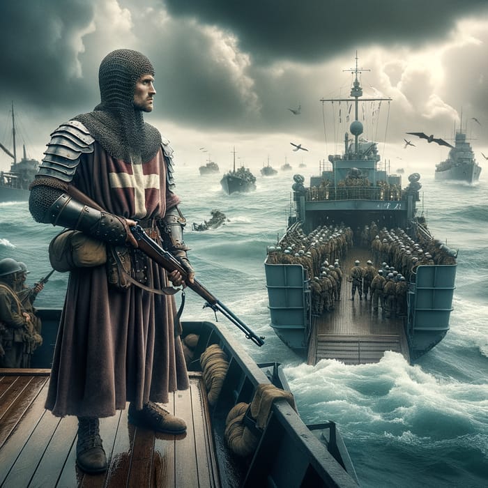 Danish Crusader with Rifle in D-Day Naval Invasion | AI Art Generator ...