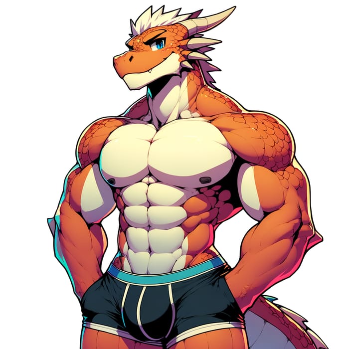 Confident Dragon Demi-Human in Tight Boxers | Vibrant Cartoon Art | AI Art Generator | Easy-Peasy.AI