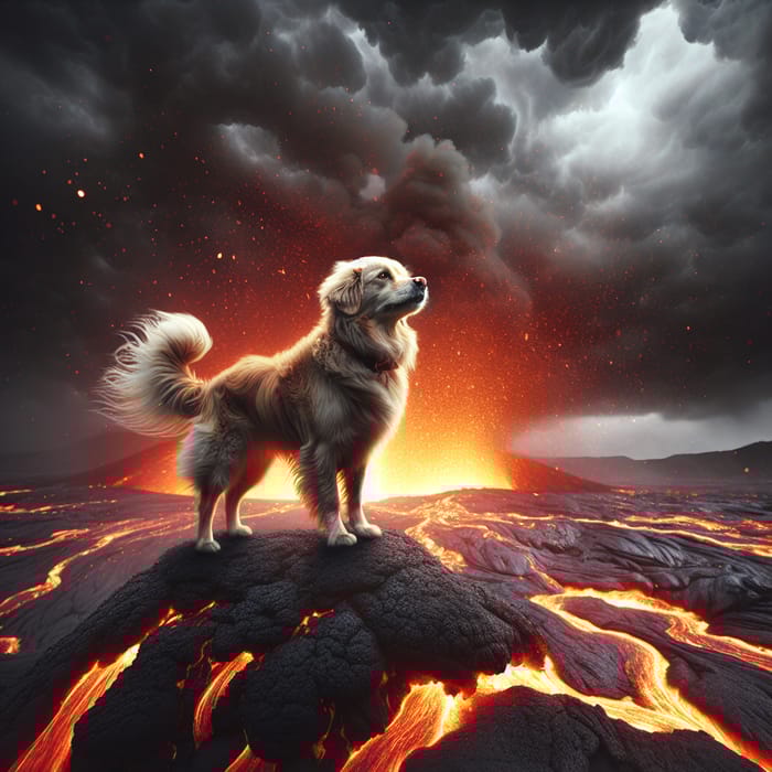 Fearless Dog at Volcano Edge | Erupting Volcano Scene | AI Art ...