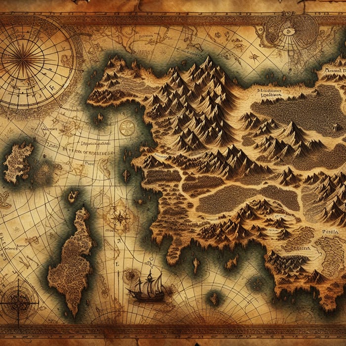 Detailed Parchment Map of Three States, Mysterious Forest, and Large ...