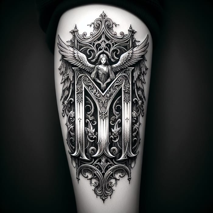 Stunning Gothic 'M' Tattoo Design with Angelic Wings | AI Art Generator ...