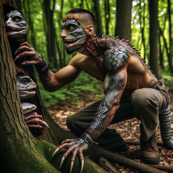 Transformation into Lizard: Hispanic Man in Forest | AI Art Generator ...