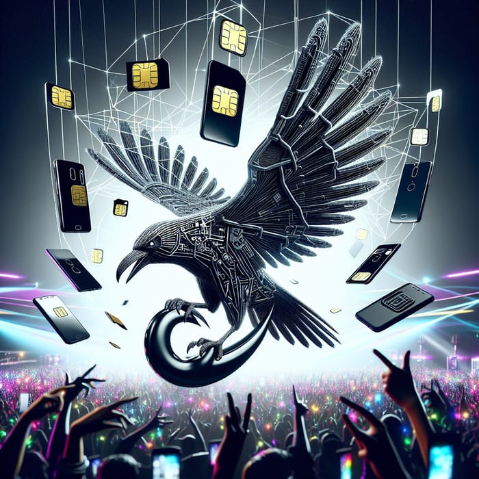Striking Black and White Photograph: Dynamic Raven Logo Soaring in Rave ...