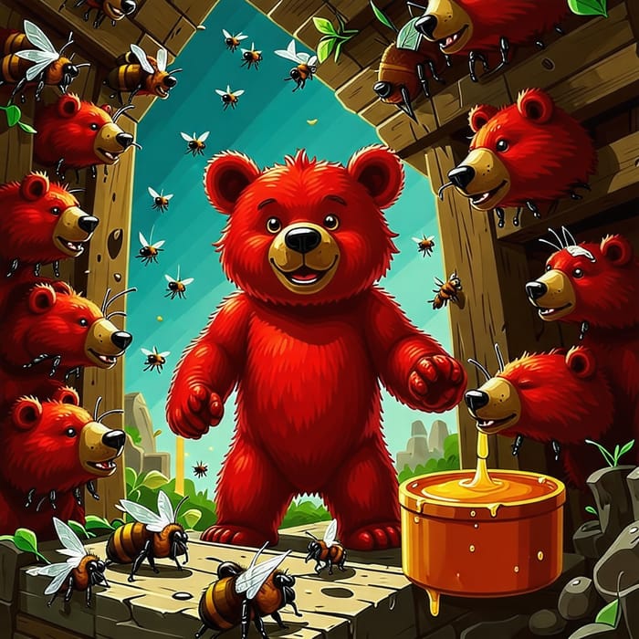 Super Bear Adventure: Red Bear Skin in Wild Bear Hive | AI Art Generator | Easy-Peasy.AI