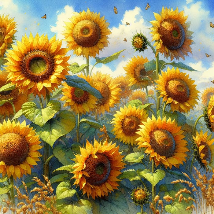 Vivid Sunflowers Watercolor Painting | En Plein Air Scenery | AI Art ...