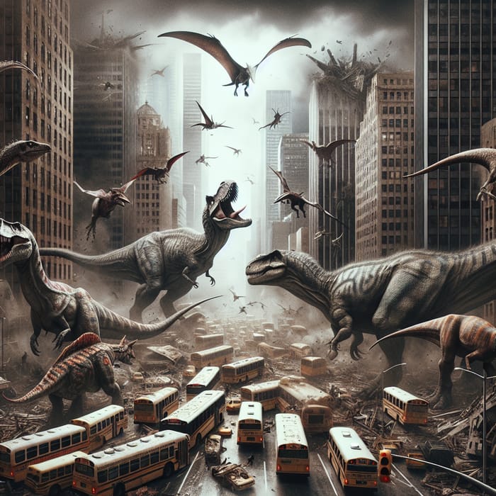 Dinosaur Chaos: City-Wide Destruction | AI Art Generator | Easy-Peasy.AI