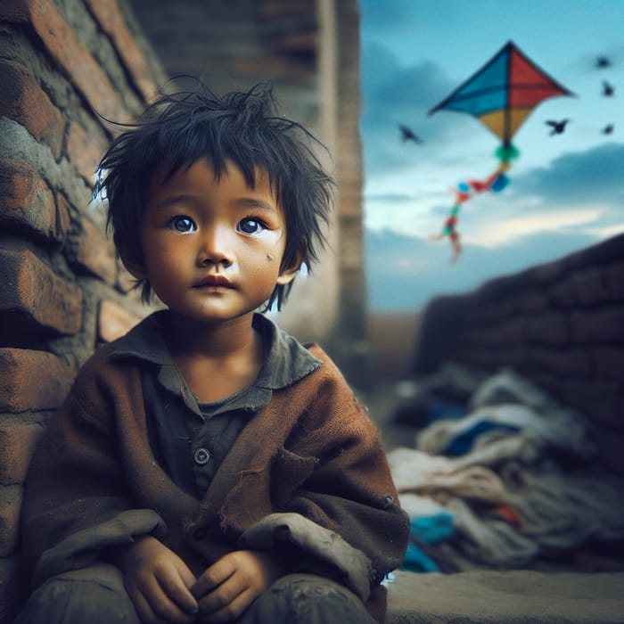 Innocent Resilience: Heartwarming Scene of Orphan Child Flying Kite ...