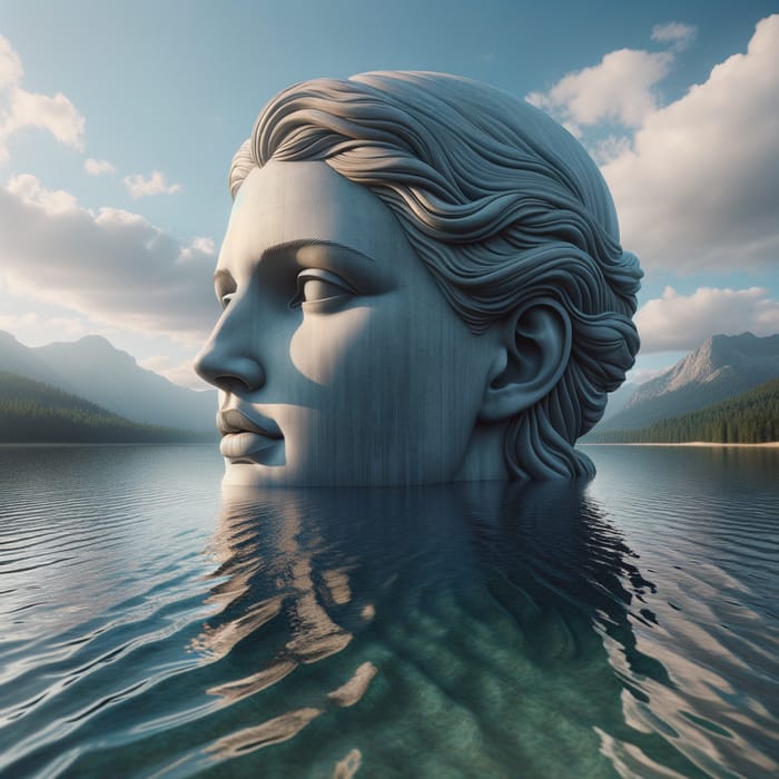 Hyper-Realistic Giant Woman Head Statue Emerging from Lake | AI Art ...