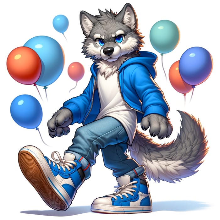 Cute and Realistic Furry Wolf Stomping Balloons | AI Art Generator ...