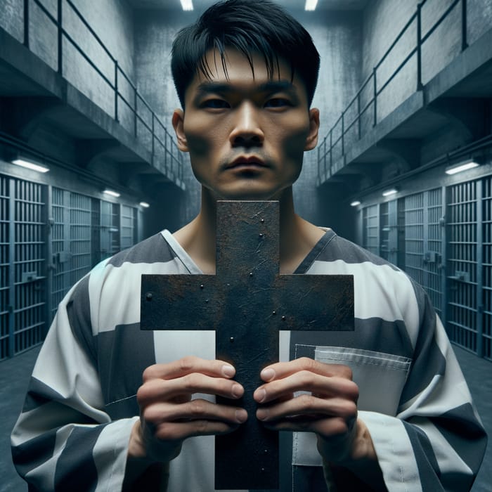Chinese Man in Prison with Cross Symbol | AI Art Generator | Easy-Peasy.AI