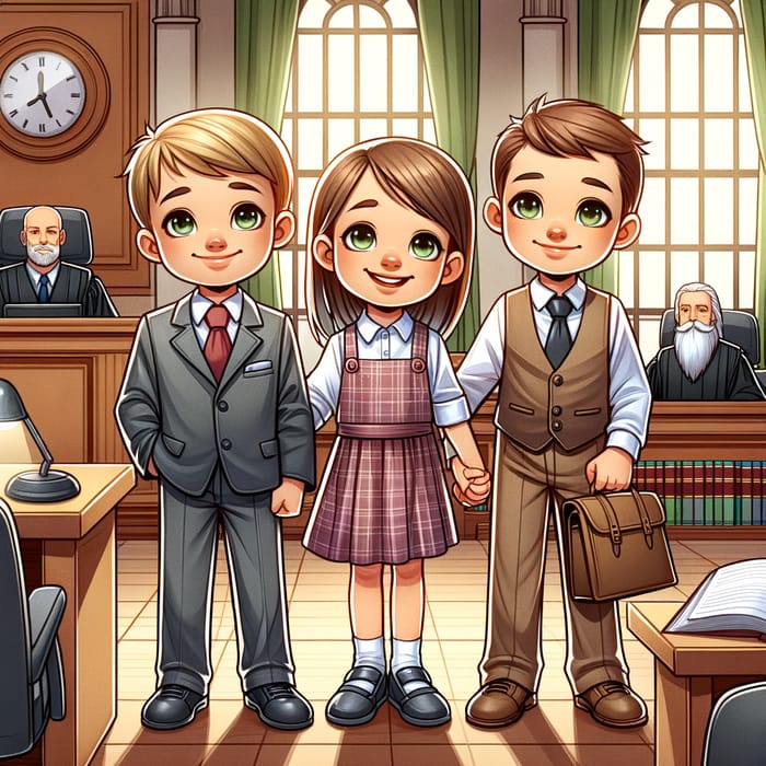 Three Children in a Courthouse | Legal Hearing | AI Art Generator ...