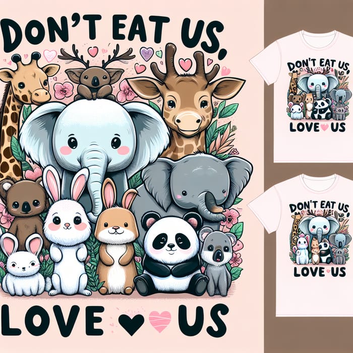 Adorable Animals T-shirt: Group of Friendly Animals Design | AI Art ...