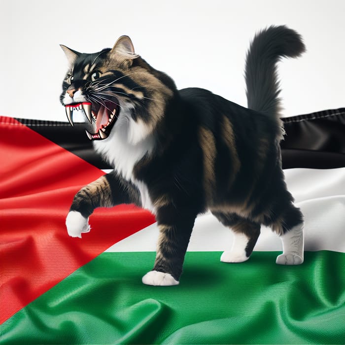 Playful Cat with Large Tooth and Flag in Palestinian Colors | AI Art ...