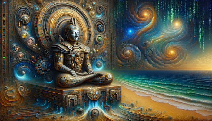 Clockwork Cyber Buddha Painting | Matrix Sea Meditation | AI Art ...