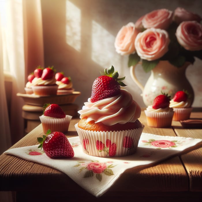Delicious Strawberry Cupcake Photography | AI Art Generator | Easy-Peasy.AI