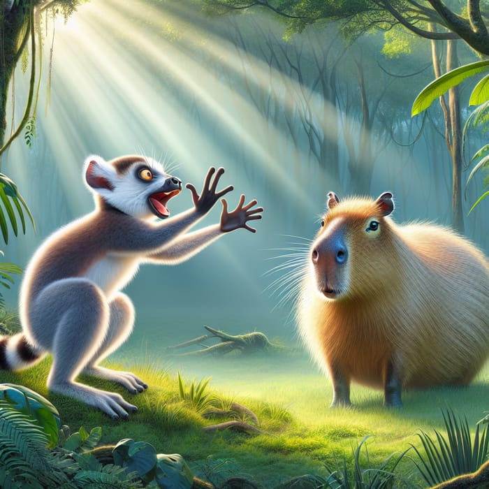 Lemur Invites Capybara for Fun in Jungle | AI Art Generator | Easy-Peasy.AI
