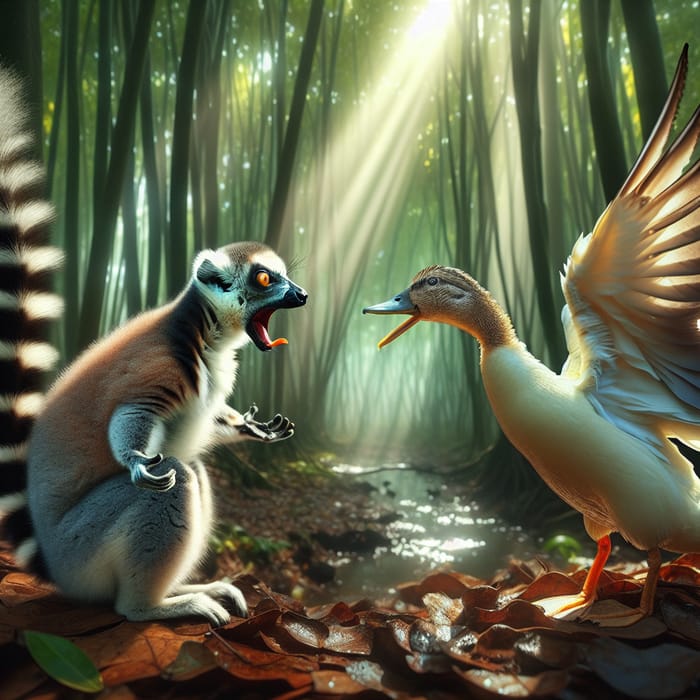Lemur vs Duck: A Fierce Forest Face-Off | AI Art Generator | Easy-Peasy.AI