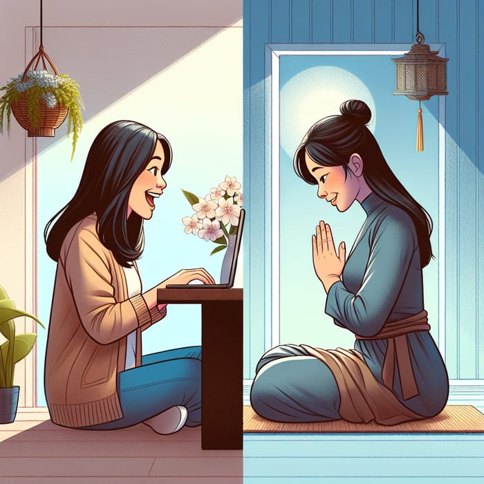 Mia's Online Chat & Prayer: A Balanced Life | AI Art Generator | Easy ...
