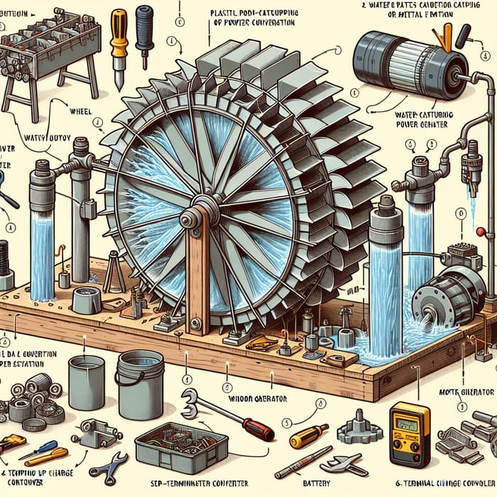 Hydroelectric Water Wheel Generator Construction Process | AI Art ...