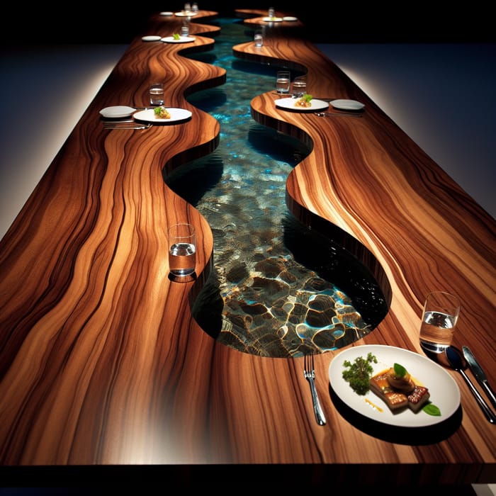 Innovative Dining Setting: Meandering Channel Water Table | AI Art ...