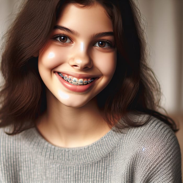 Smiling Teenage Girl with Grey Braces | Confident & Joyful Look | AI ...