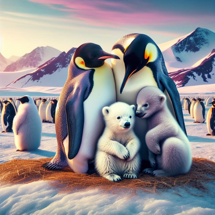 Penguins and Polar Bear: Unlikely Wildlife Bond | AI Art Generator ...