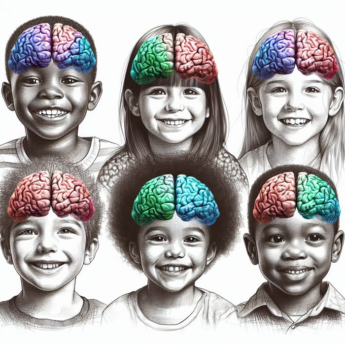 Radiant Sketches: Smiling Kids with Unique Brain Colors | AI Art ...
