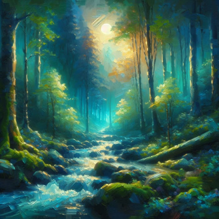 Enchanting Moonlit Forest: An Impressionist Dream | AI Art Generator ...