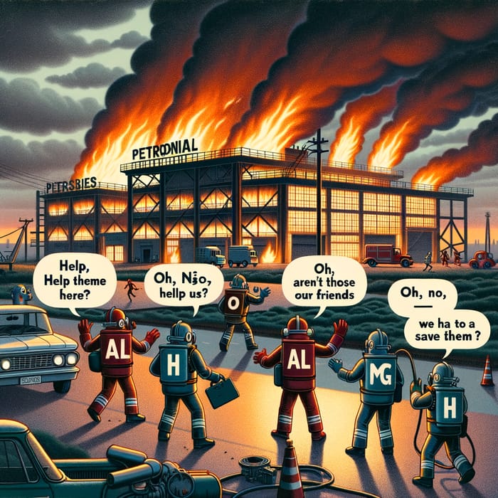 Heroic Rescue Amidst Oil Workshop Fire | AI Art Generator | Easy-Peasy.AI