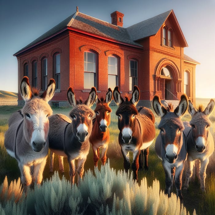 Curious Burros by Schoolhouse | Sunrise Scene | AI Art Generator | Easy ...