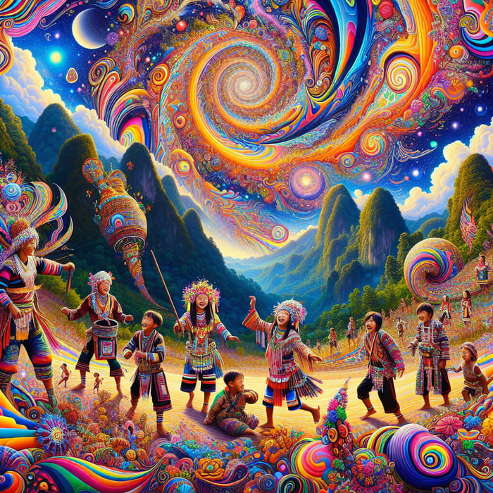 Vividly Colored Chiang Mai Hill Tribe Kids Art | AI Art Generator ...